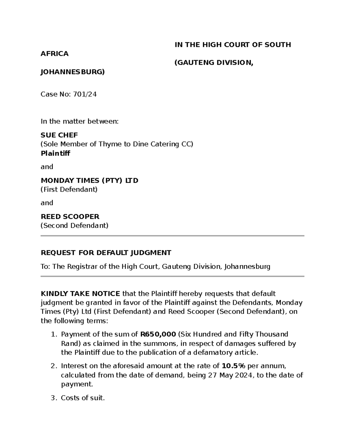 Practical 5 - IN THE HIGH COURT OF SOUTH AFRICA (GAUTENG DIVISION ...