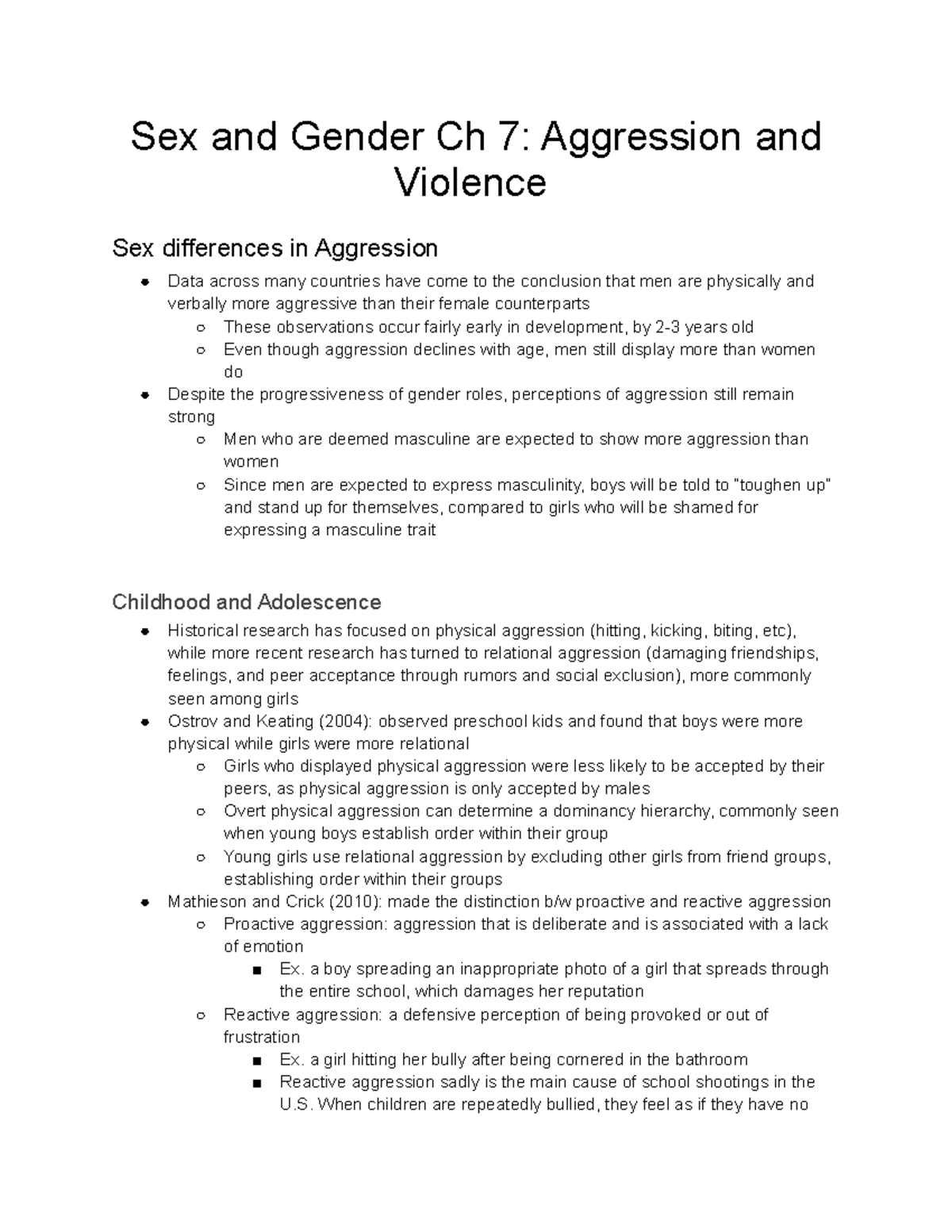 Sex and Gender Aggression and Violence - Sex and Gender Ch 7 ...