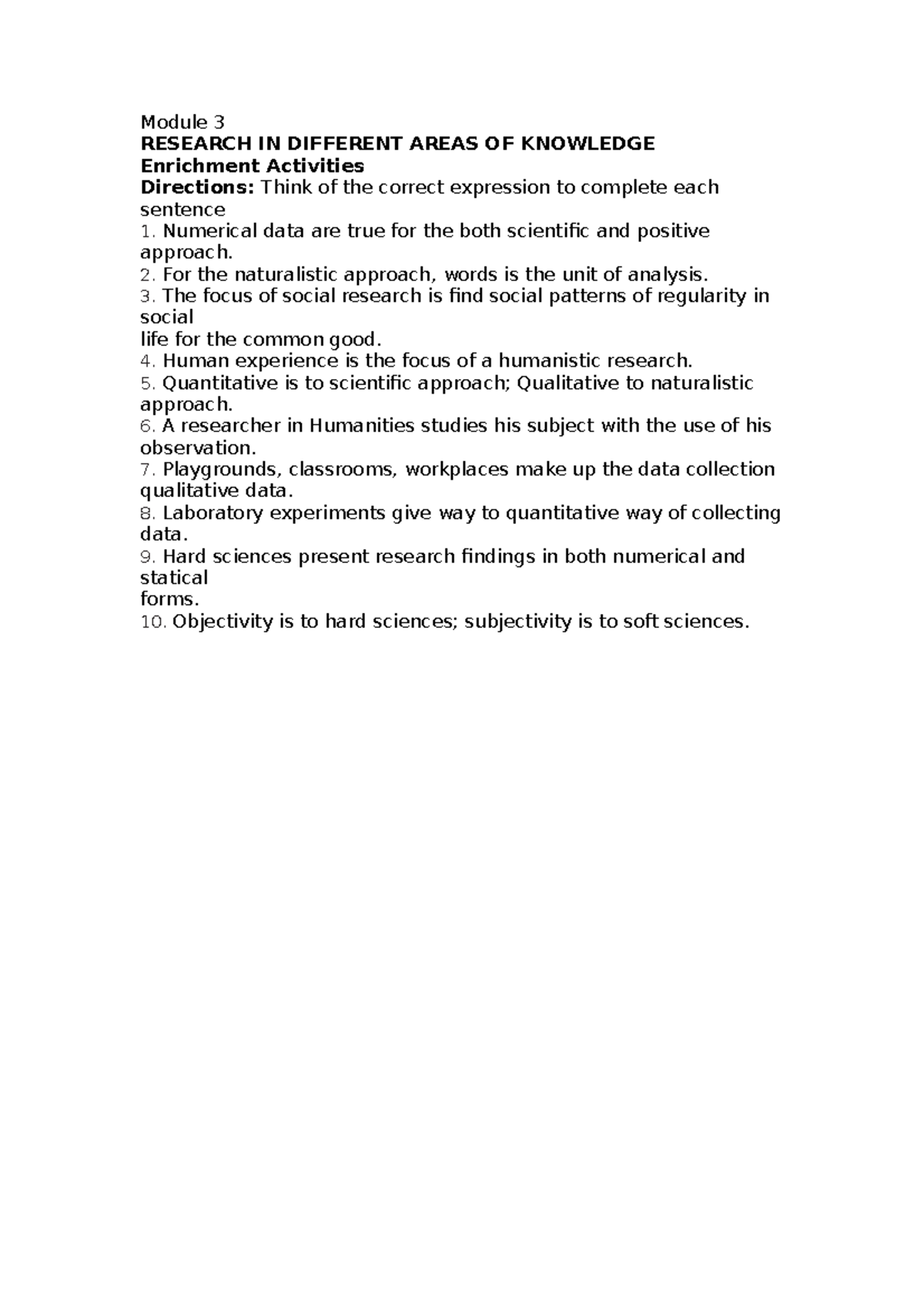 Module 3 - Activitiy in Research - Module 3 RESEARCH IN DIFFERENT AREAS ...