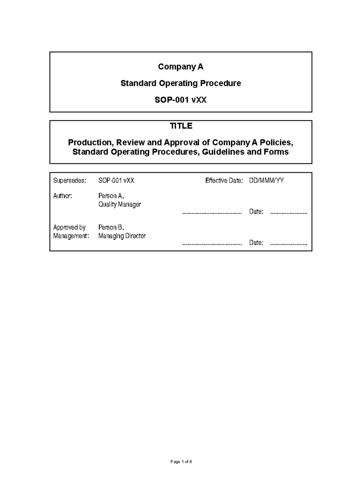 Example SOP - Production Review and Approval of SOPs - Company A ...