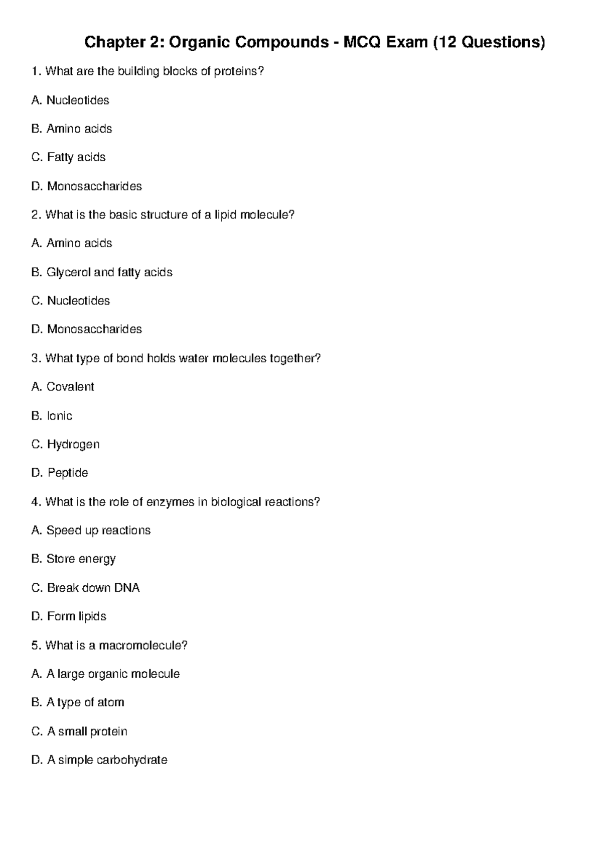 Chapter 2 organic compounds mcq - Chapter 2: Organic Compounds - MCQ ...
