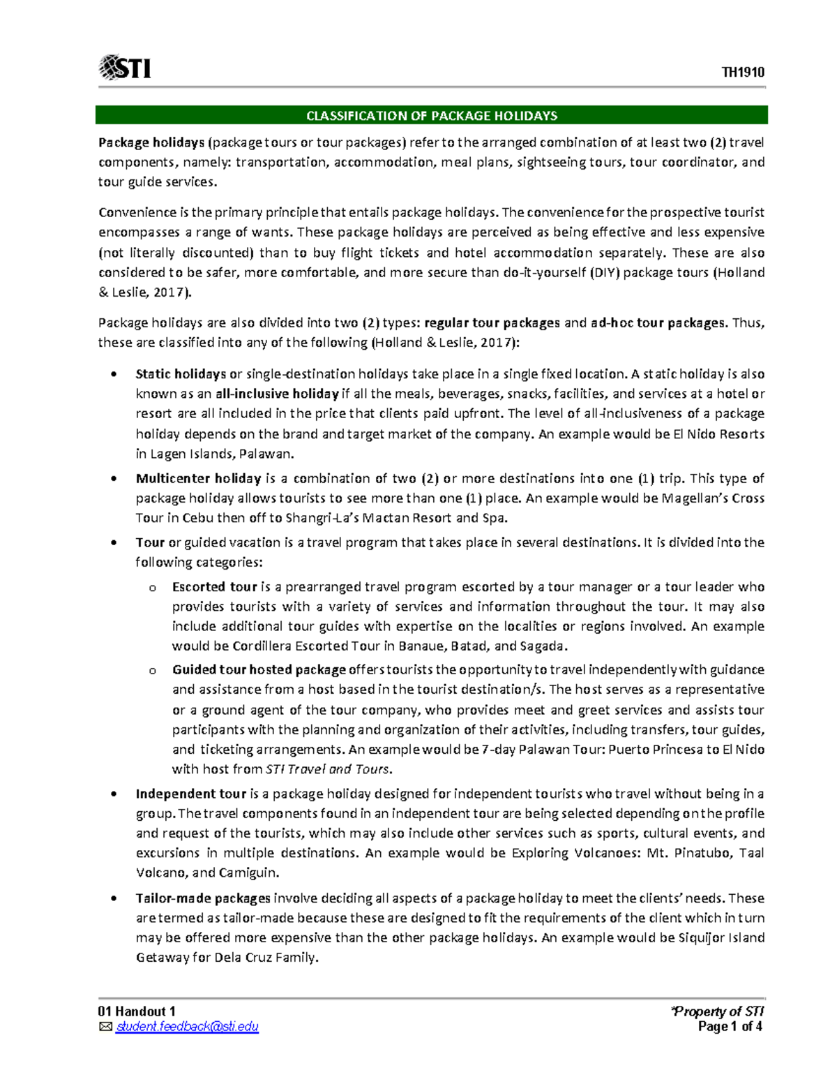 01 Handout 1 - ................... - 01 Handout 1 *Property of STI CLASSIFICATION OF PACKAGE ...