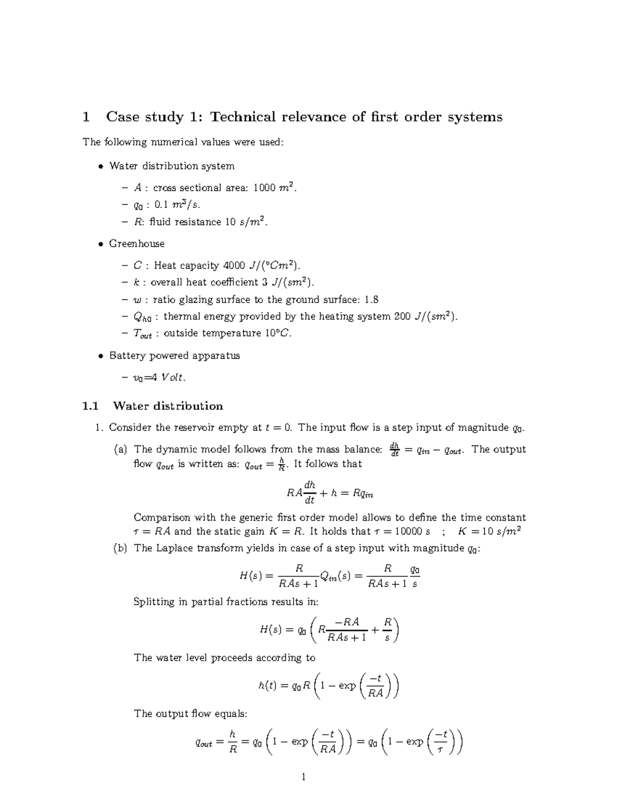 Case 1 - First order systems SOLUTION - 1 Case study 1: Technical ...