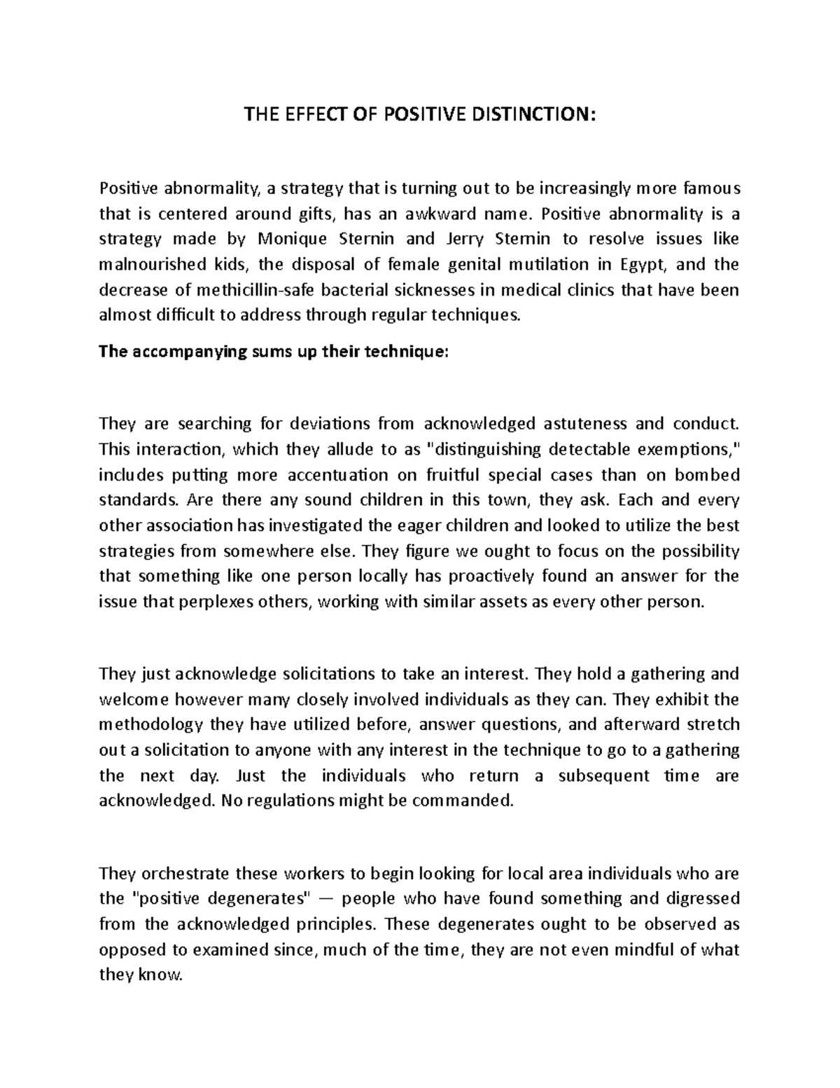 THE Effect OF Positive Distinction - THE EFFECT OF POSITIVE DISTINCTION ...