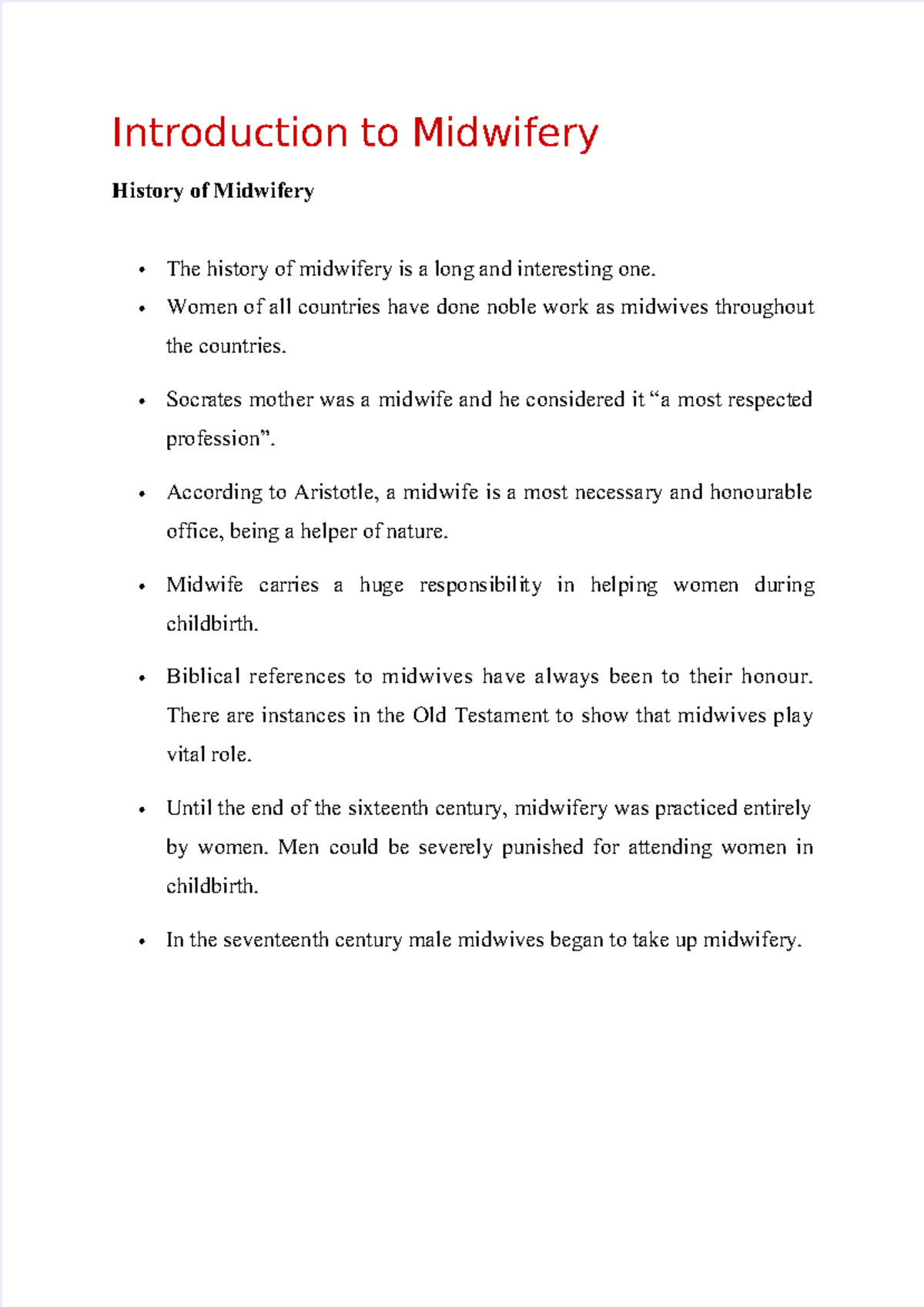 Introduction TO Midwifery - Introduction to Midwifery History of ...