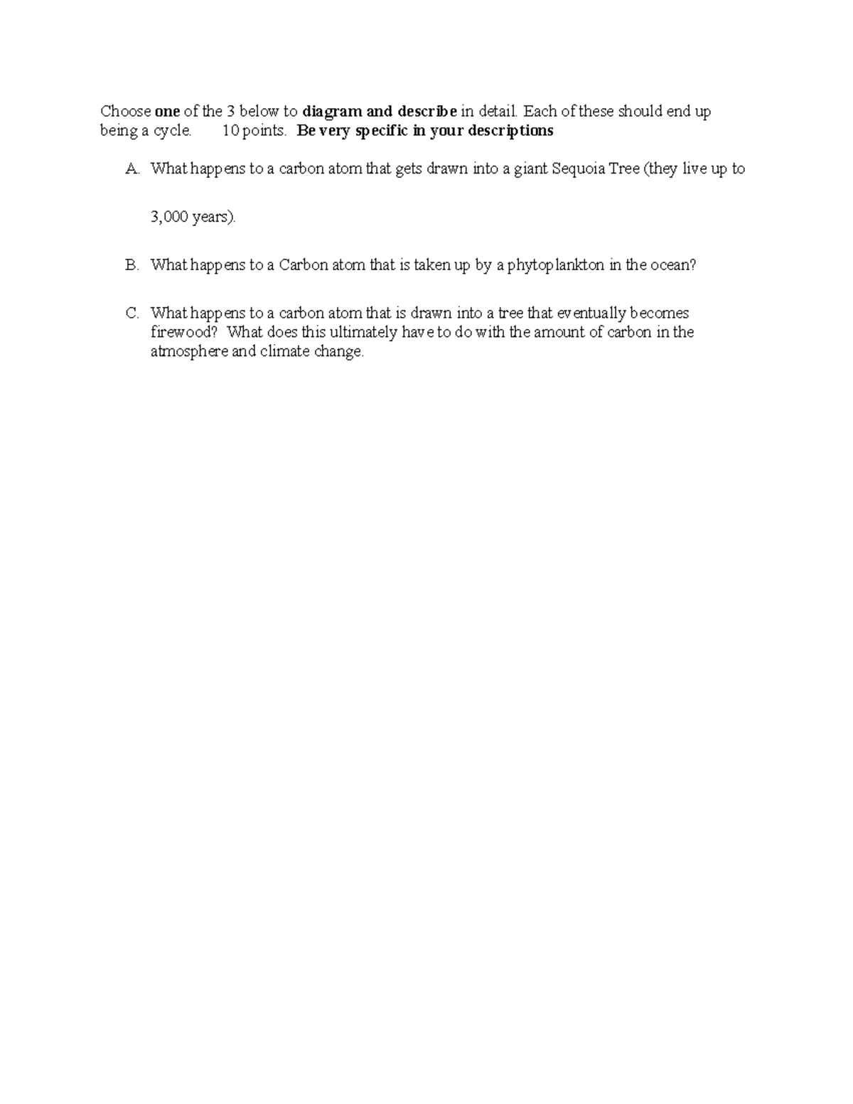 Carl the Carbon Essay Questions - Choose one of the 3 below to diagram ...
