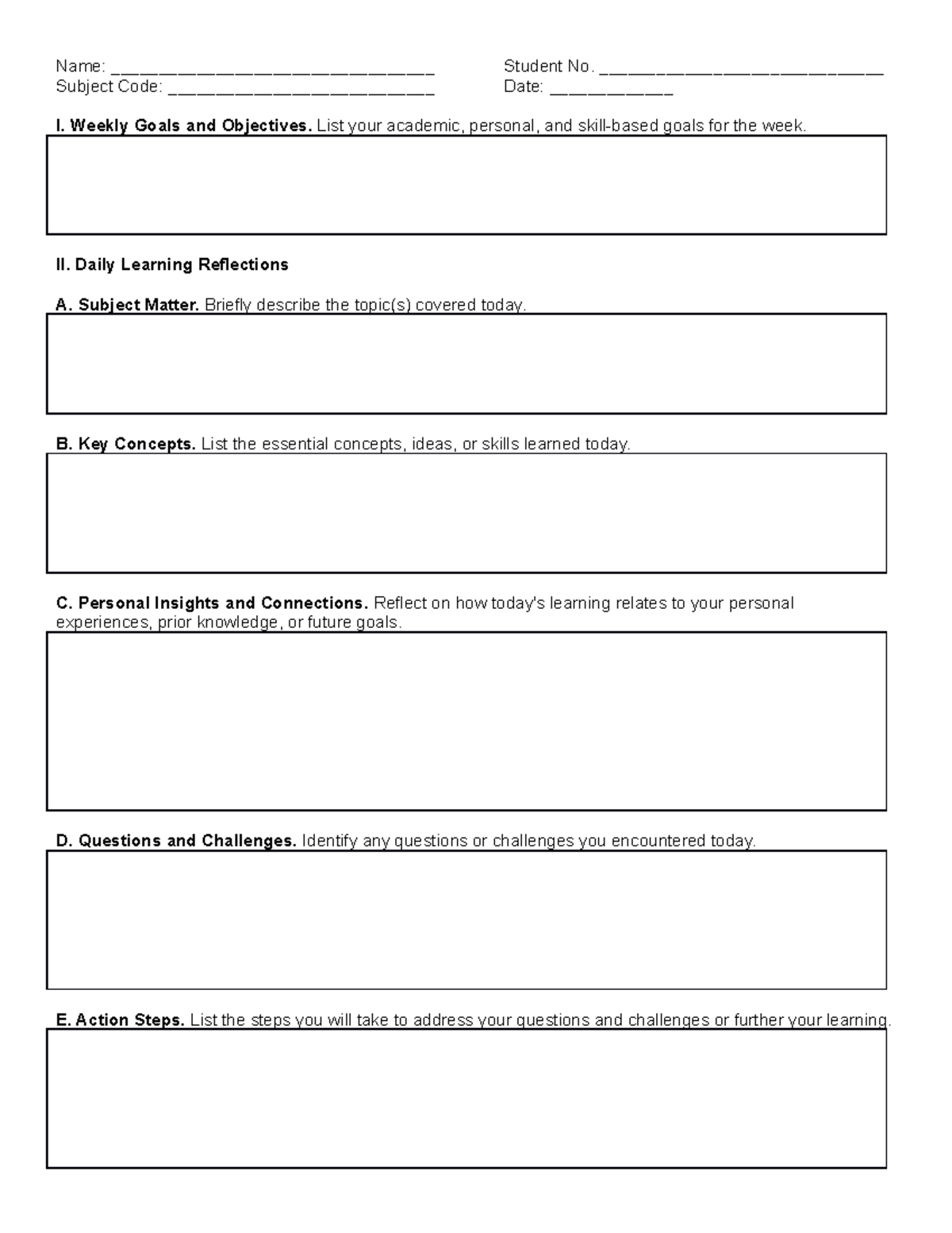 Weekly Learning Journal - Name ...