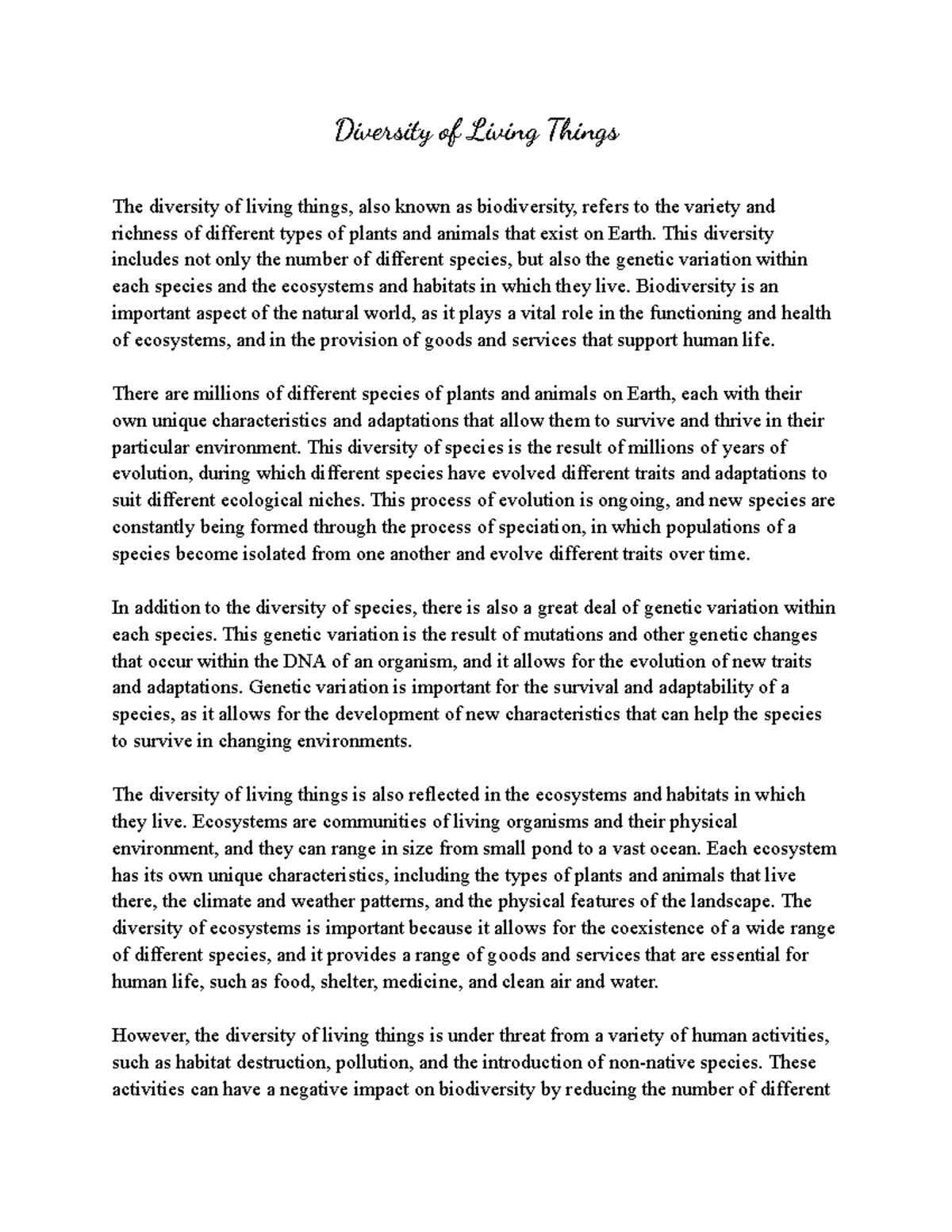 Diversity of Living Things - Bio Notes - Diversity of Living Things The ...