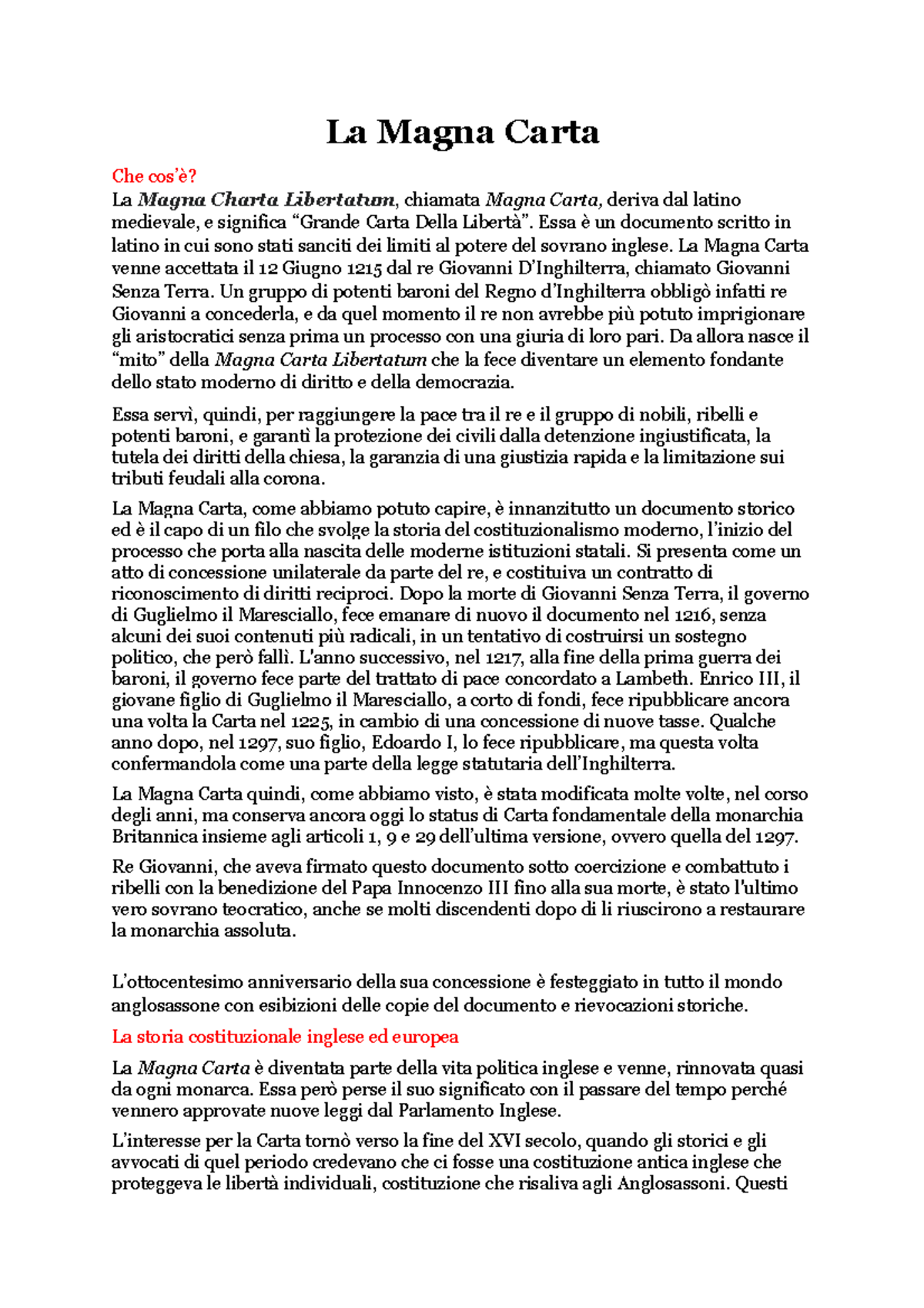 La Magna Carta - Appunti lezione - La Magna Carta Che cos’è? La Magna ...