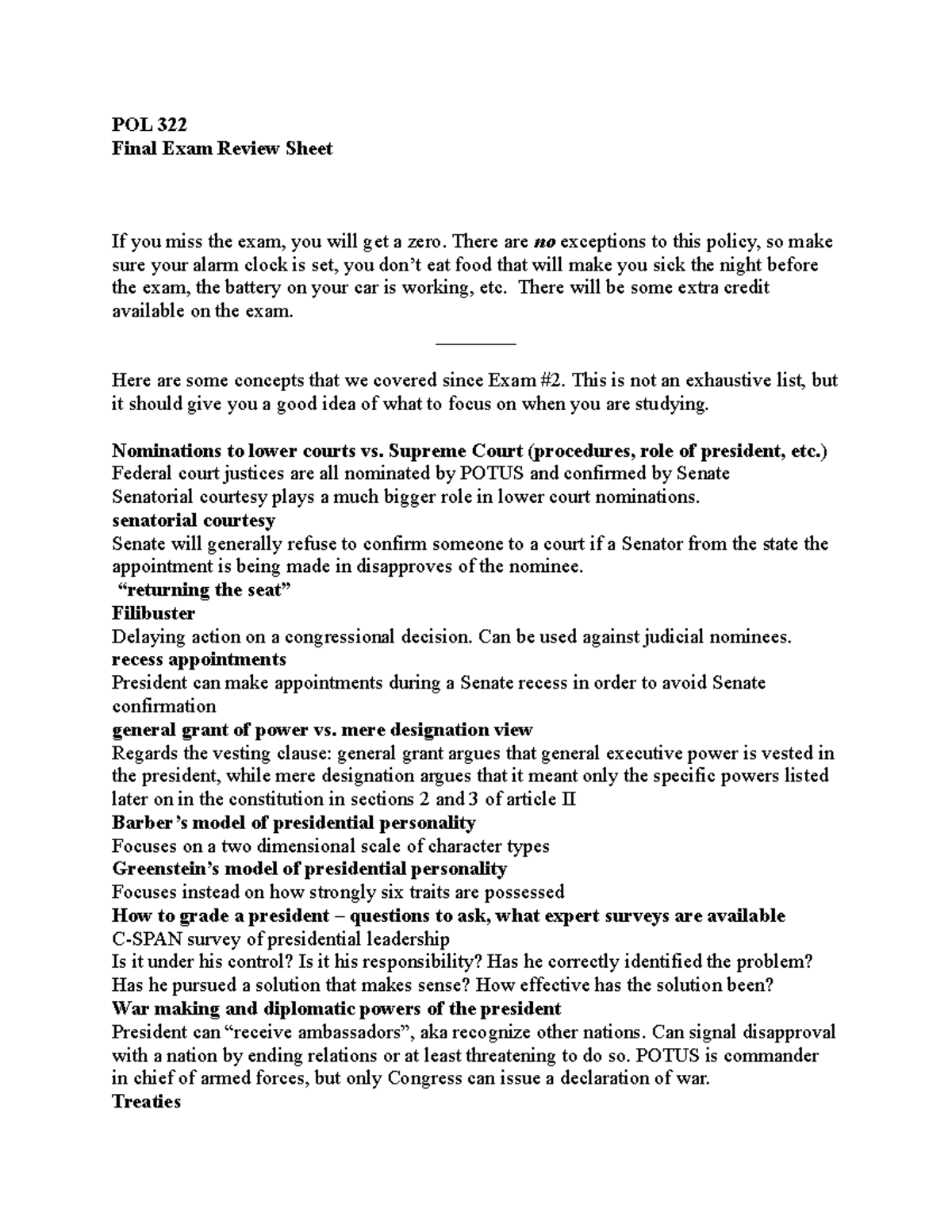 POL 322 Exam ^N3 Review Sheet - POL 322 Final Exam Review Sheet If you ...