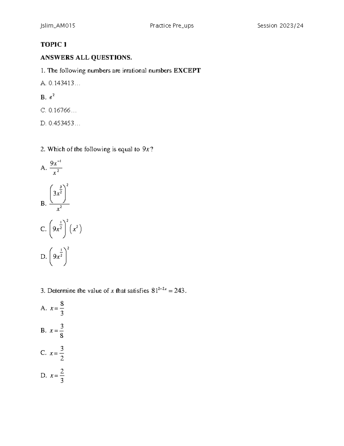 Objective Questions Topic 1 Am015 2324 Topic 1 Answers All Questions