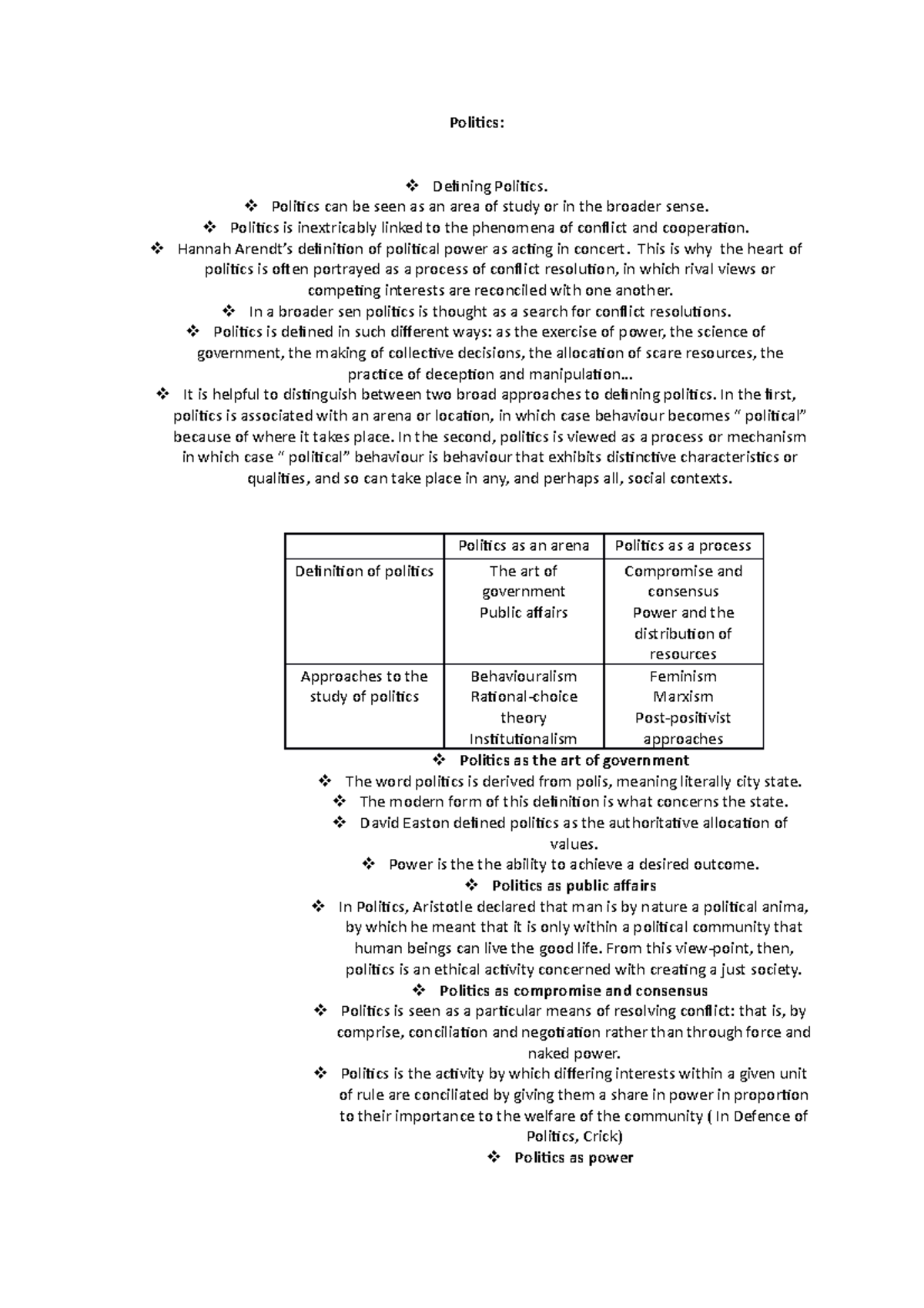 Politics - Summary of the required reading for the course. - Politics ...