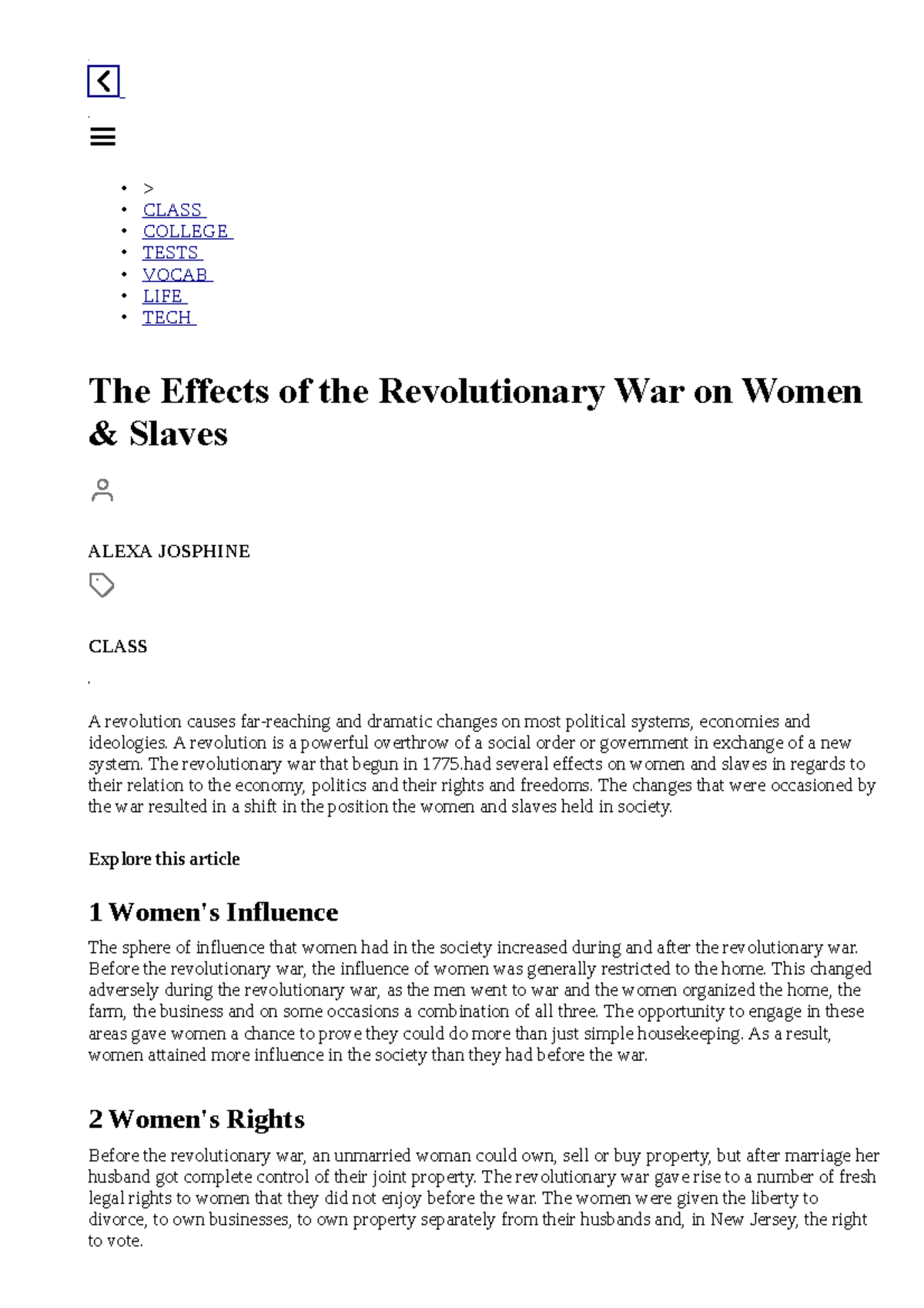 Effects revolutionary war women slaves 8571853 - Objec • > • CLASS ...