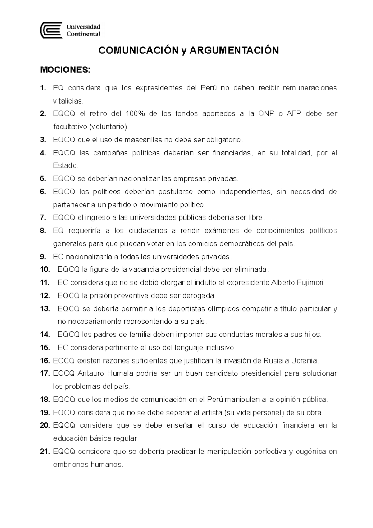 Mociones Comunicación y Argumentación 2022 20 - COMUNICACIÓN y ...