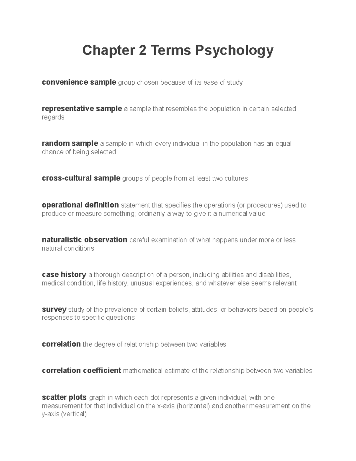 Chapter 2 Terms Psychology - Chapter 2 Terms Psychology convenience ...