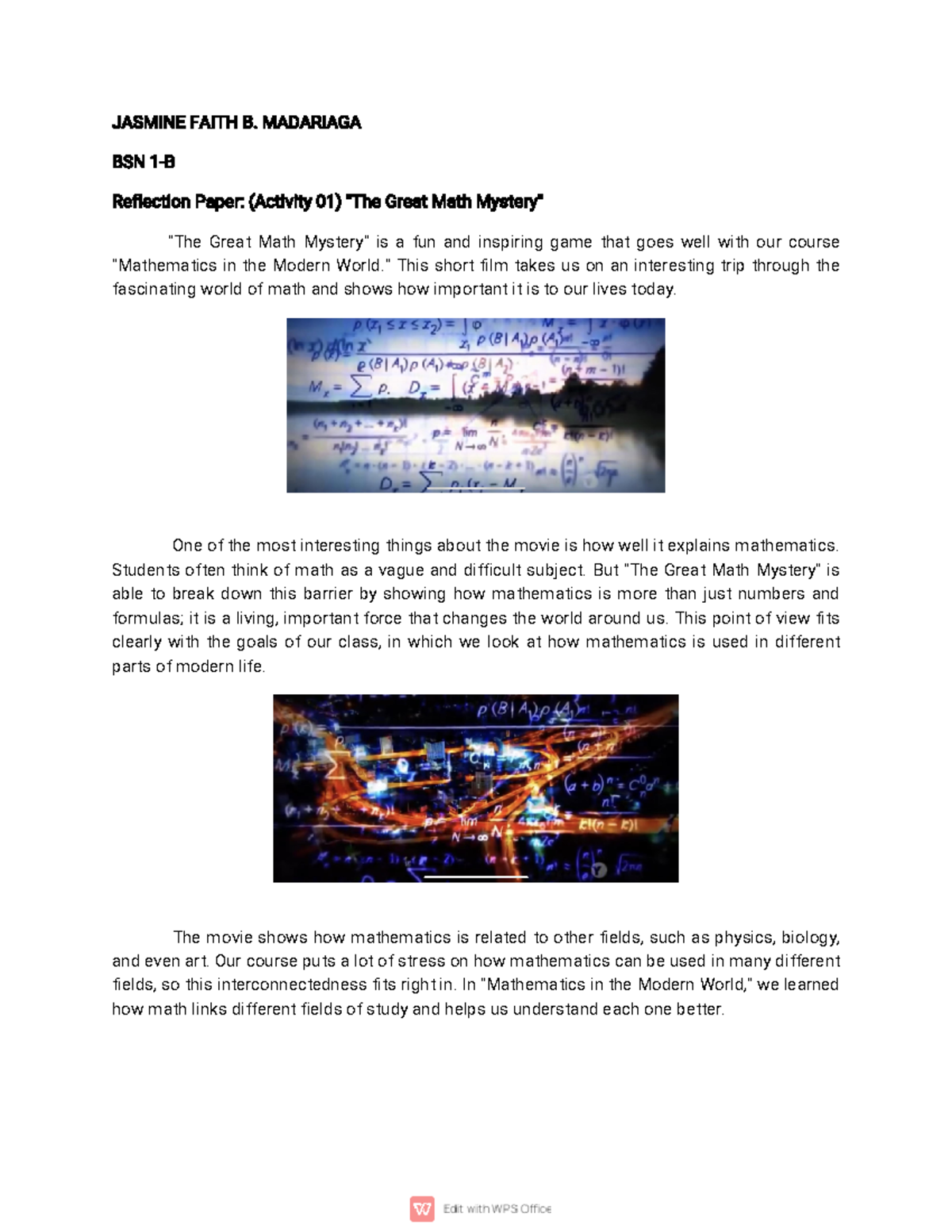 The Great Math Mystery - JASMINE FAITH B. MADARIAGA BSN 1-B Reflection ...