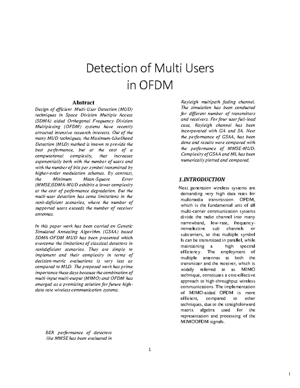 Detection Of Multi Users In Ofdm 1 Detection Of Multi Users In Ofdm