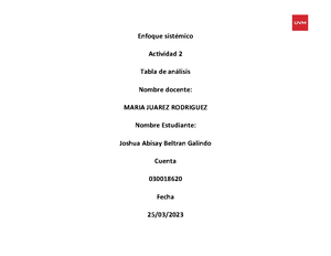 A3 JABG - Actividad 6 enfoque sistemico - Proyecto integrador – Etapa 1 Unidad 2 – Actividad 3 ...