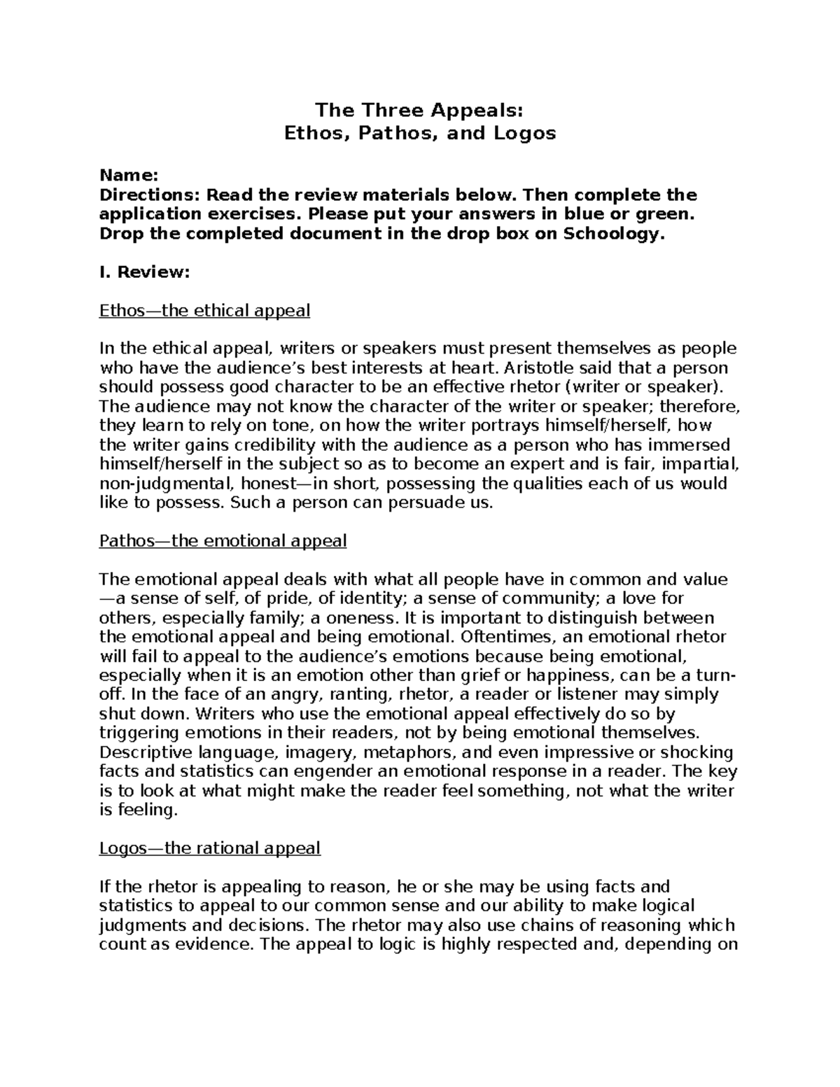 The Three Appeals - Notes for rhetorical essay - The Three Appeals ...