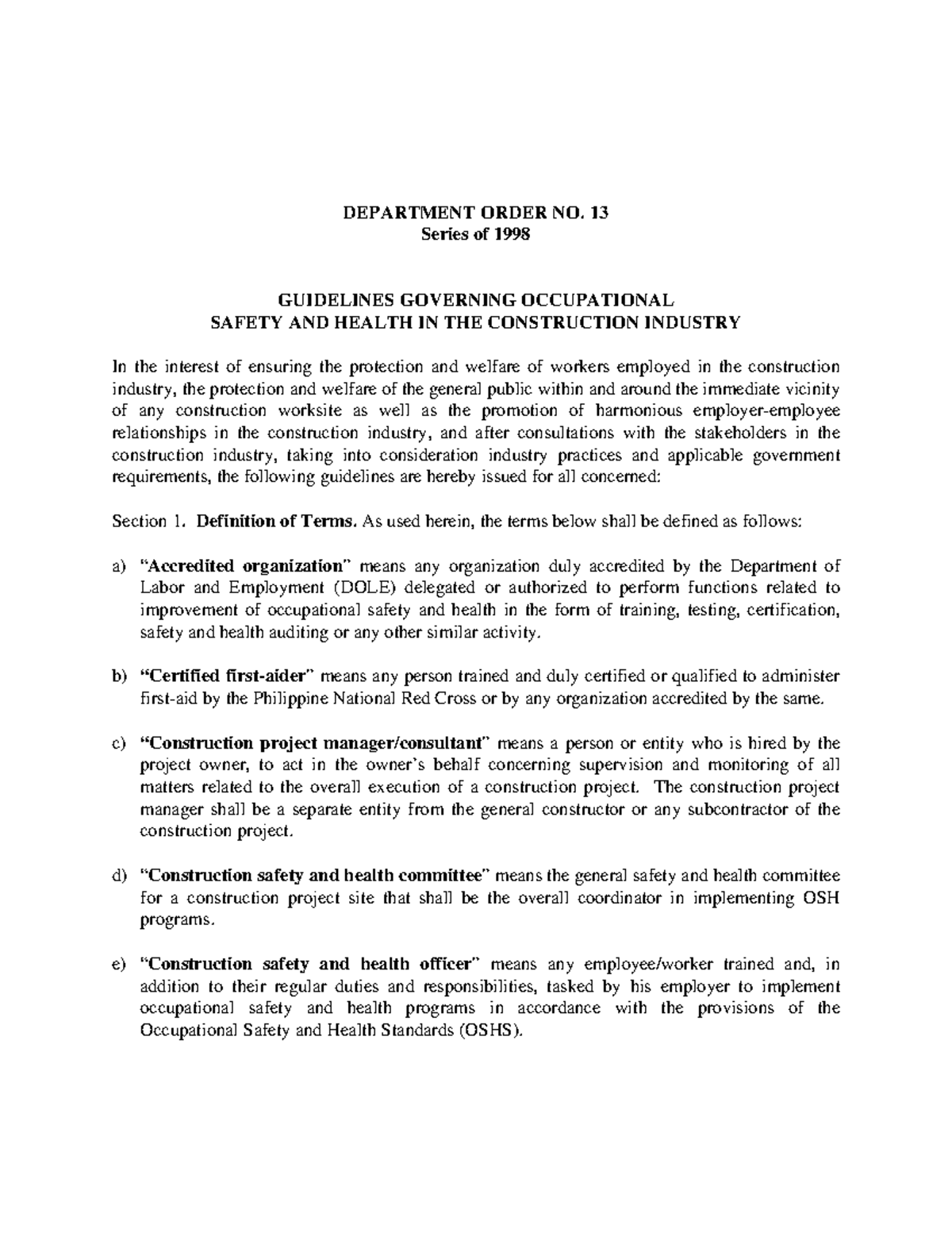 DO 13 - DO 13 - DEPARTMENT ORDER NO. 13 Series of 1998 GUIDELINES ...