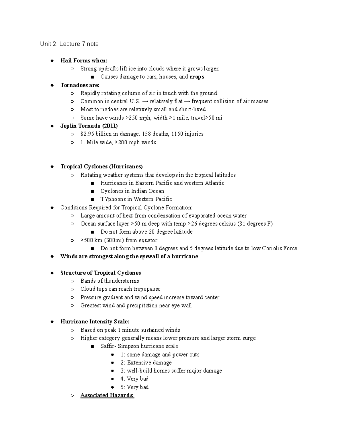ESC 101 Unit 2 Lecture 7 - Discusses hail, hurricanes, cyclones. Lots of details and examples ...