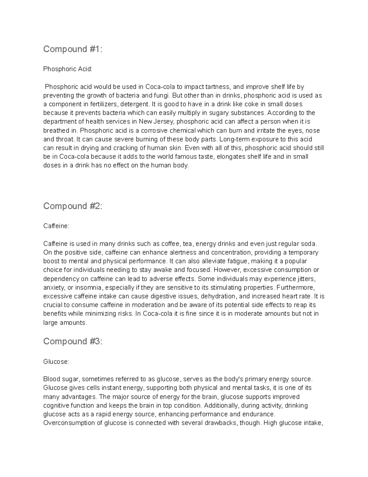 Chemistry Coke paragraphs - Compound #1: Phosphoric Acid: Phosphoric ...
