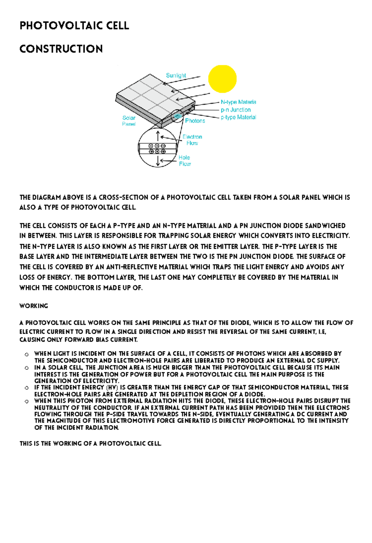 Photovoltaic cell - The cell consists of each a P-type and an N-type ...