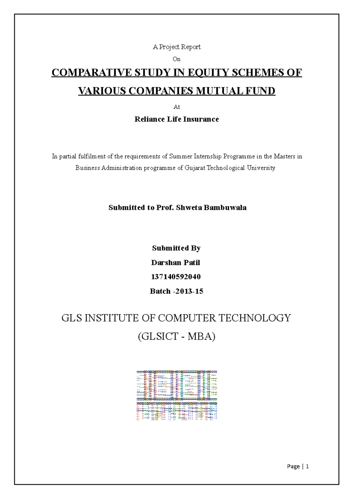 A Project Report On Comparative Study IN - A Project Report On ...