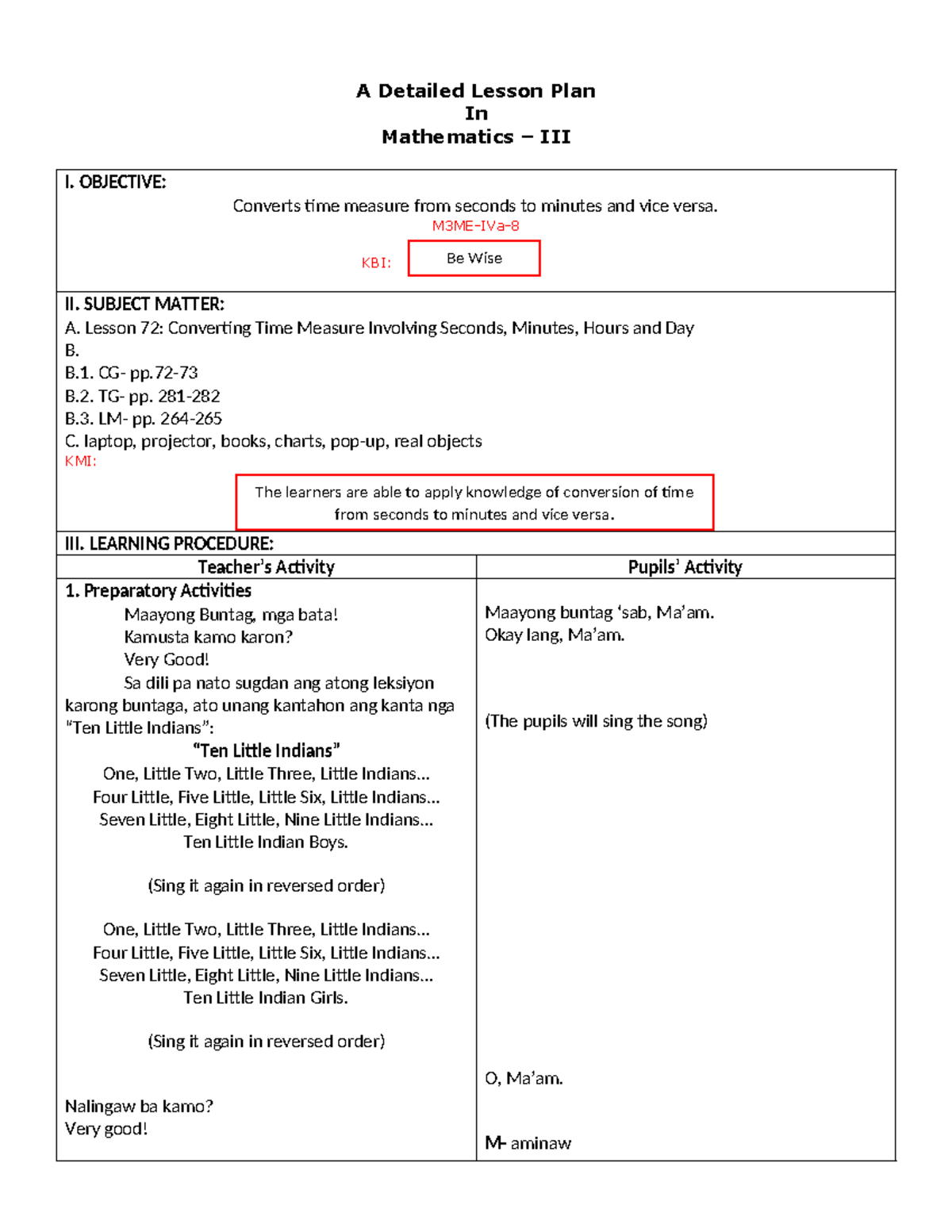 A Detailed Lesson Plan - A Detailed Lesson Plan In Mathematics – III I ...