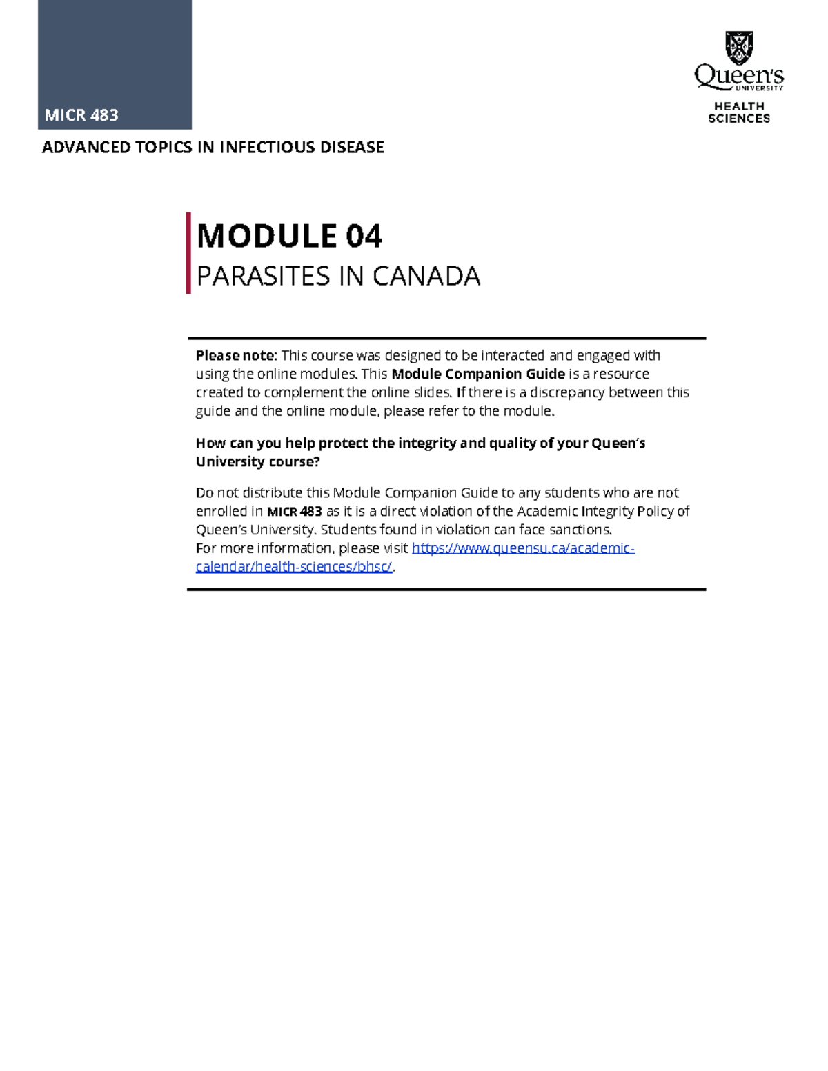 MICR483 M04 OL on Q Companion Guide - oiw MODULE 04 PARASITES IN CANADA ...