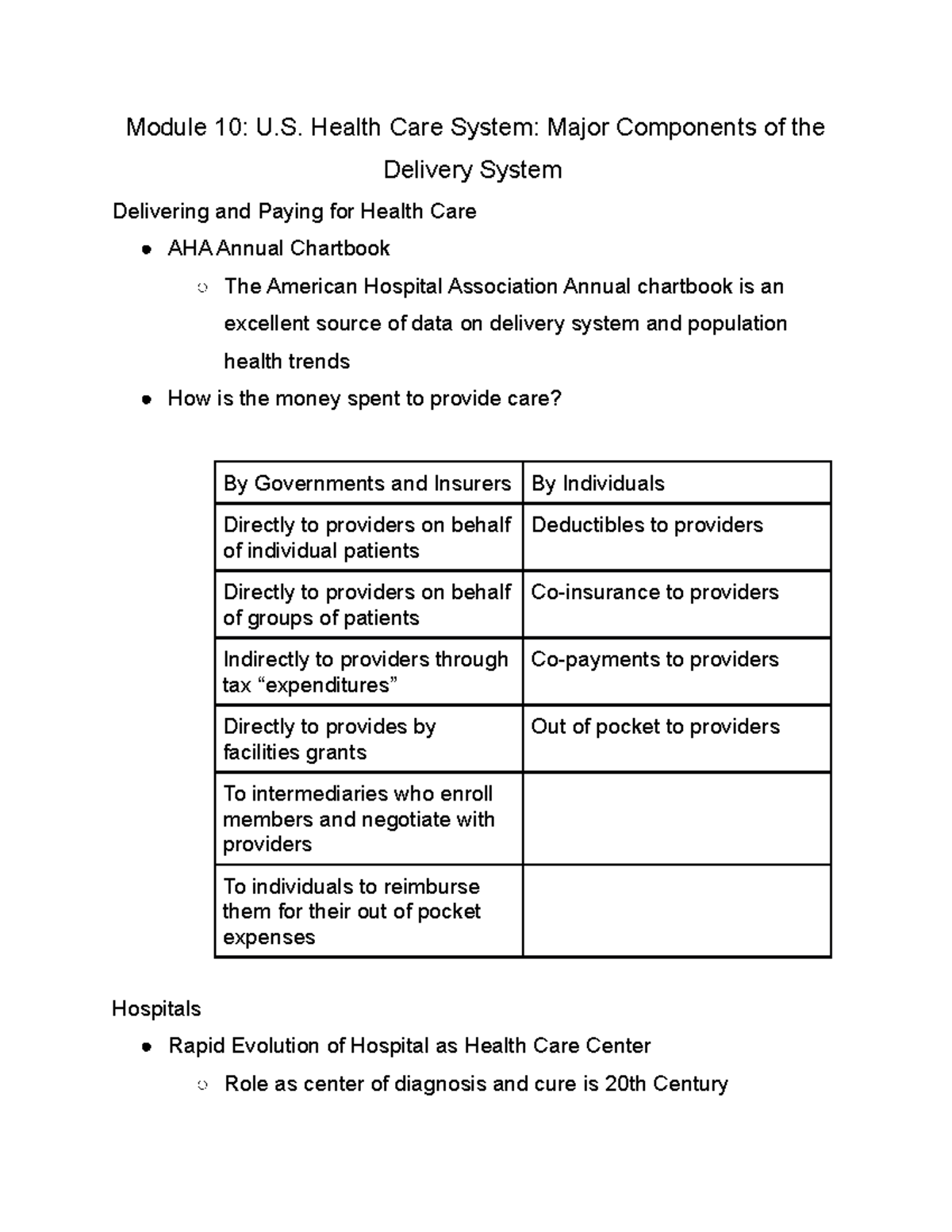Module 10 - Module 10: U. Health Care System: Major Components of the ...