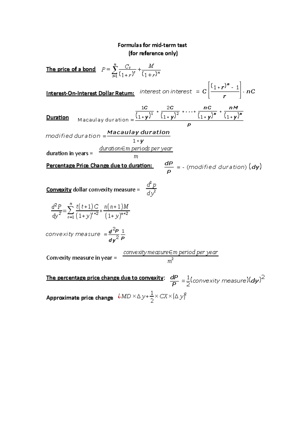 Formula for FIS midterm - Formulas for mid-term test (for reference ...