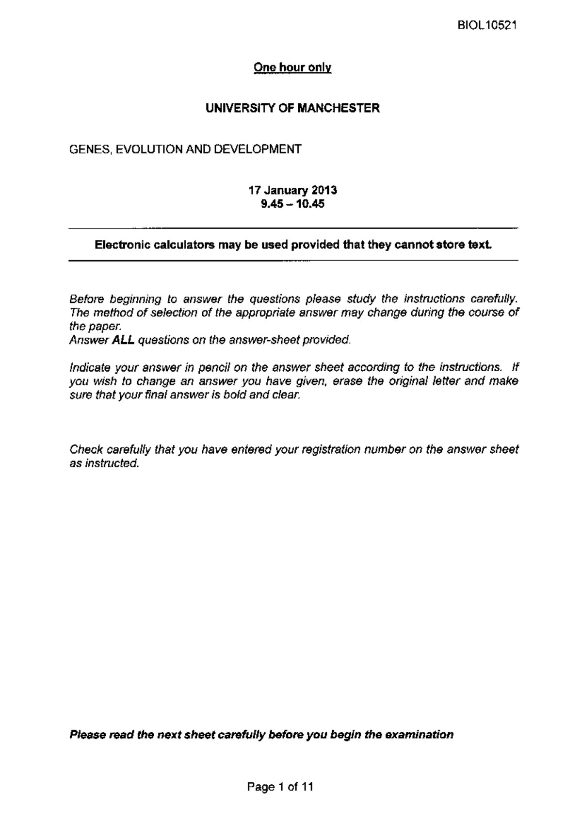 Exam 17 January 2013 Genes, Evolution and Development: questions - 2013 ...