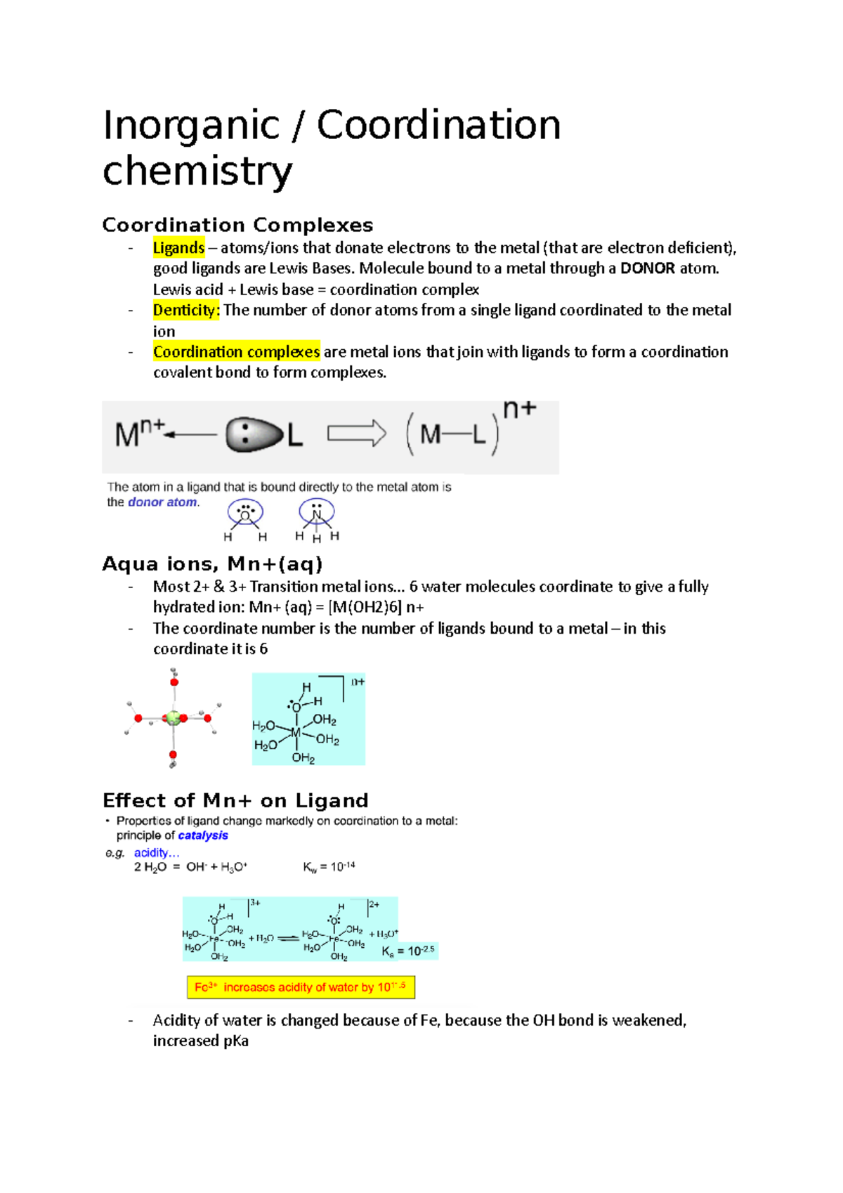Inorganic summary - Inorganic / Coordination chemistry Coordination ...