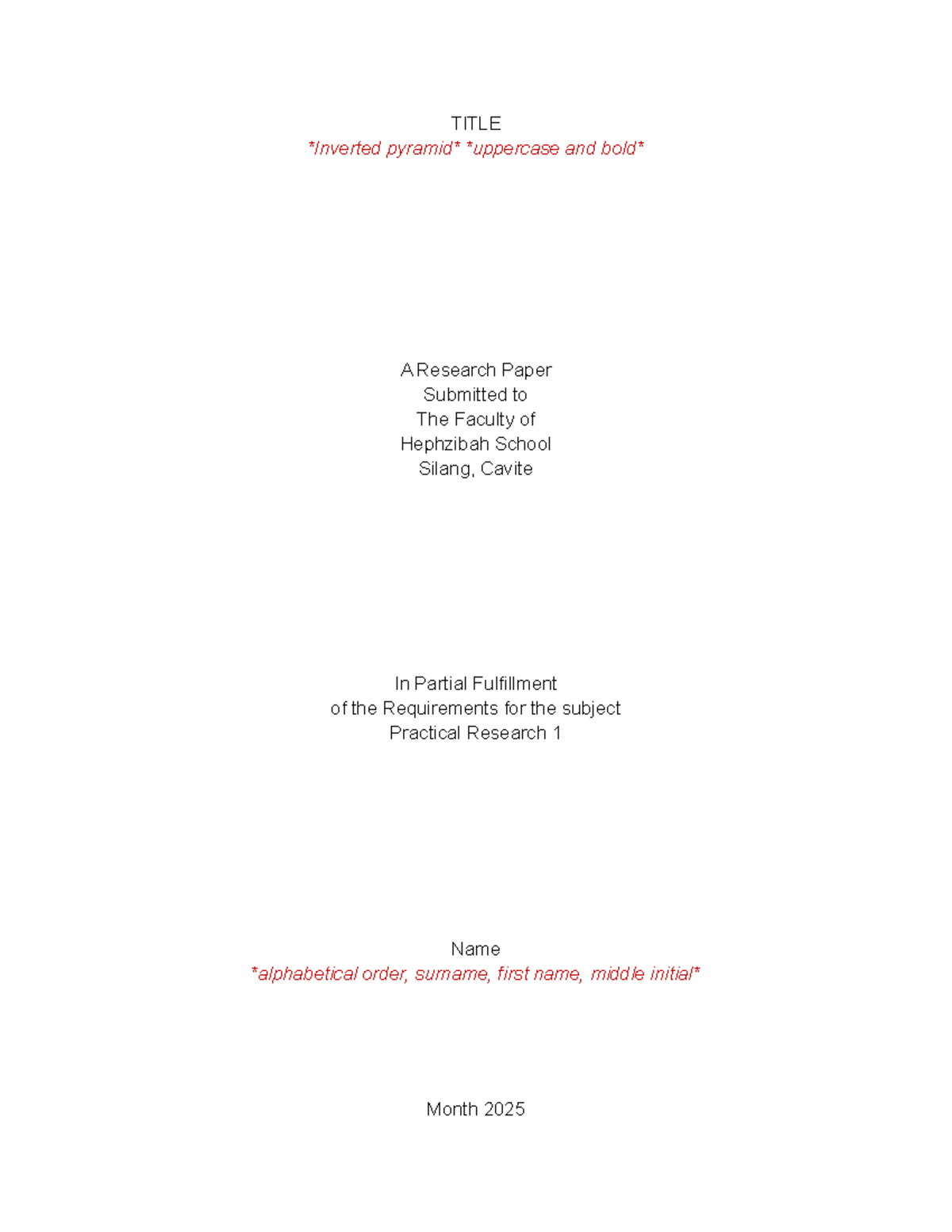 Chapter I-V Format - Summary Research - TITLE Inverted pyramid ...