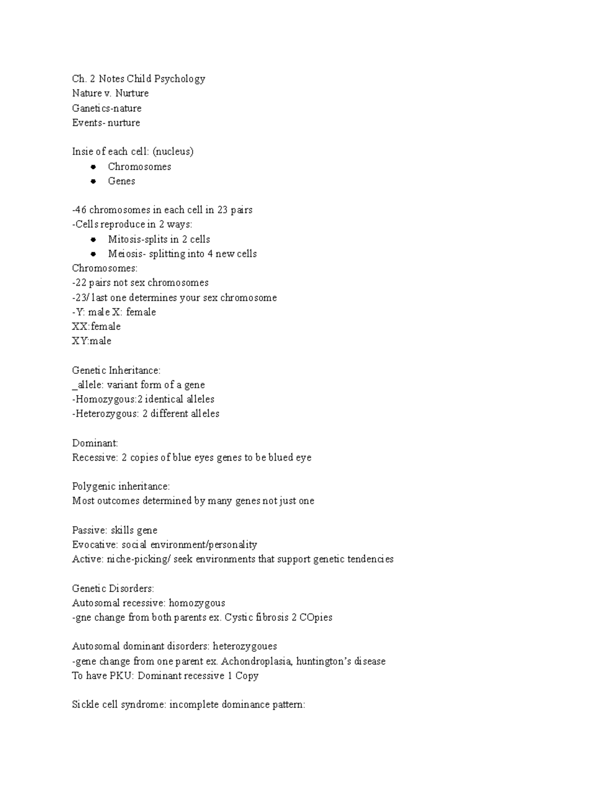 Child psychology ch 2 notes - Ch. 2 Notes Child Psychology Nature v ...