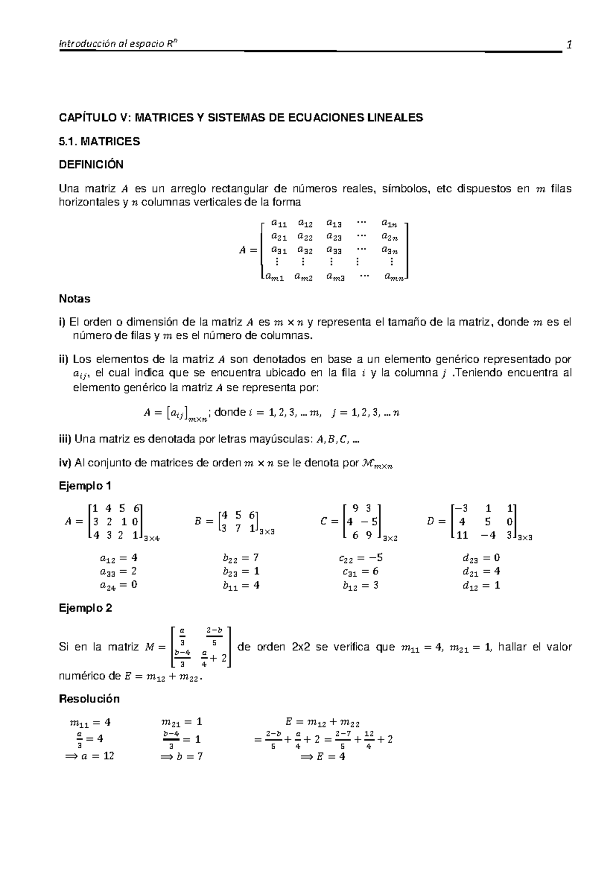 Matrices - teoria para matematica basica - CAPÍTULO V: MATRICES Y SISTEMAS DE ECUACIONES ...
