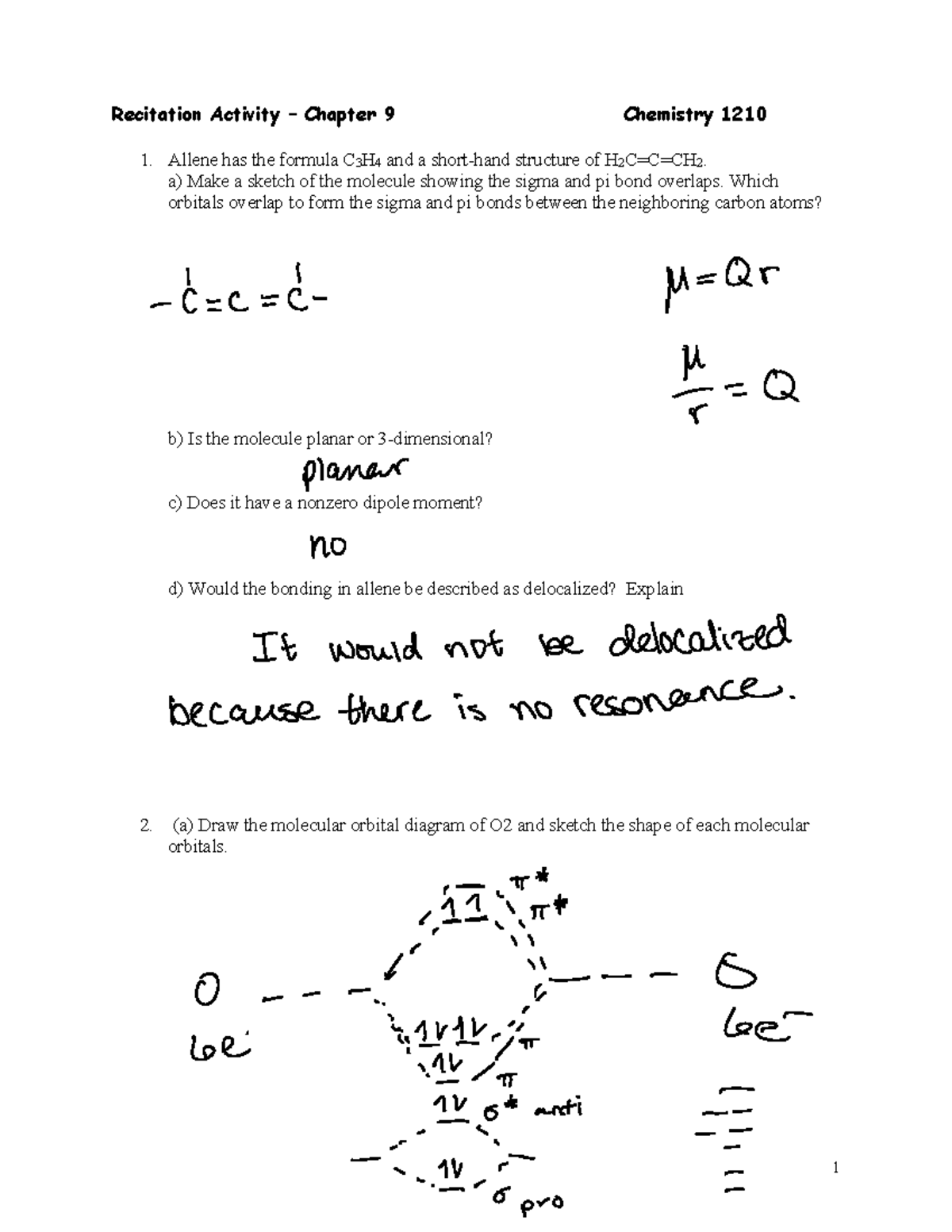 Recitation 11 - 1 Recitation Activity – Chapter 9 Chemistry 1210 Allene ...