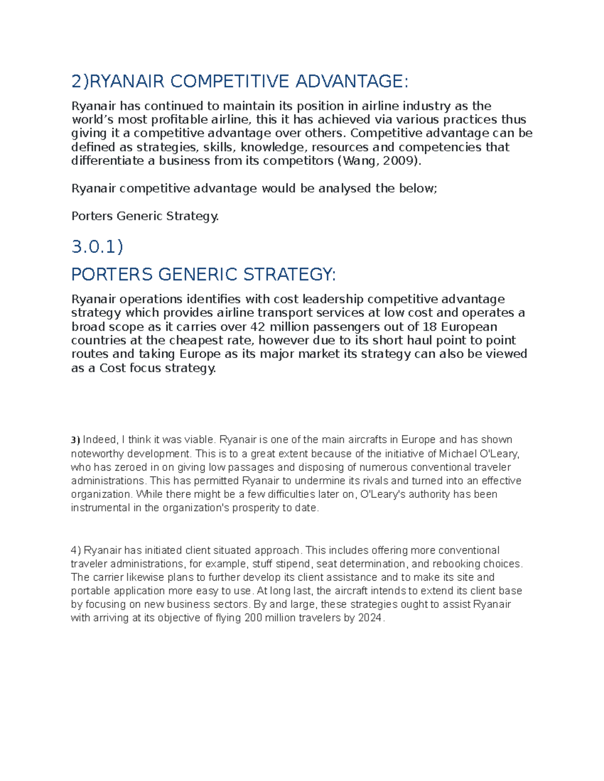 New Microsoft Word Document - 2)RYANAIR COMPETITIVE ADVANTAGE: Ryanair ...