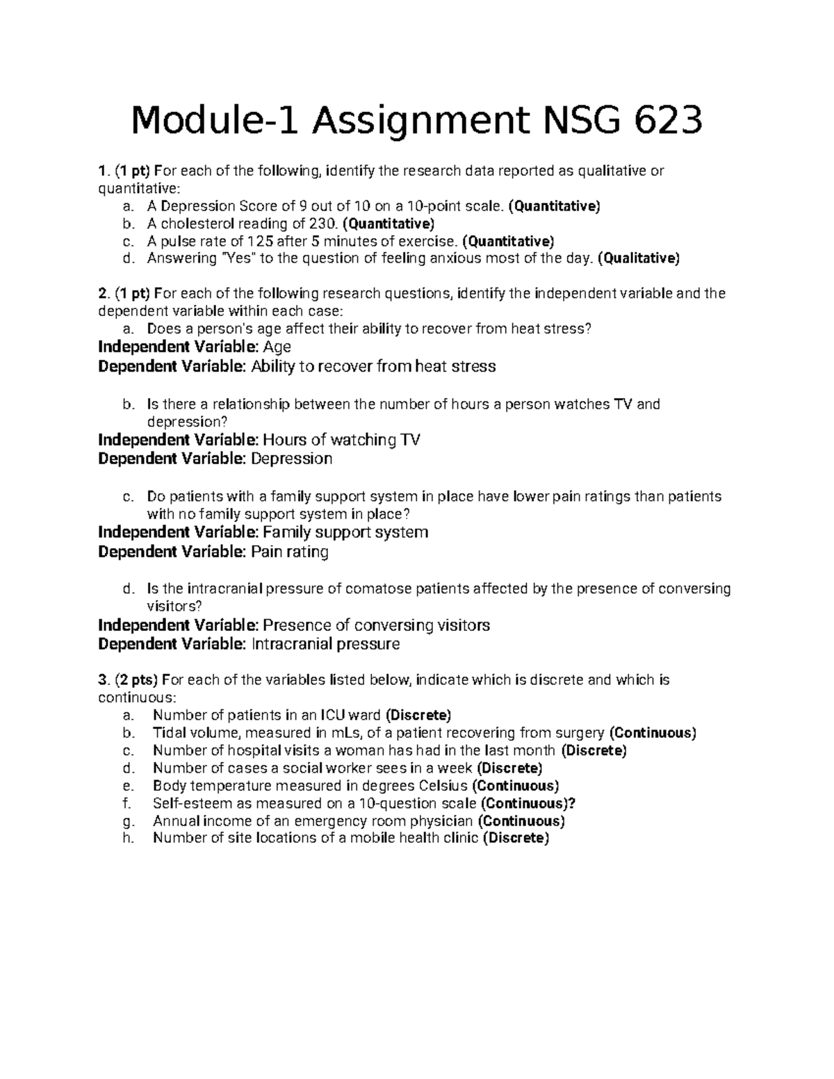 Module-1 Assignment NSG 6232 - (1 pt) For each of the following ...