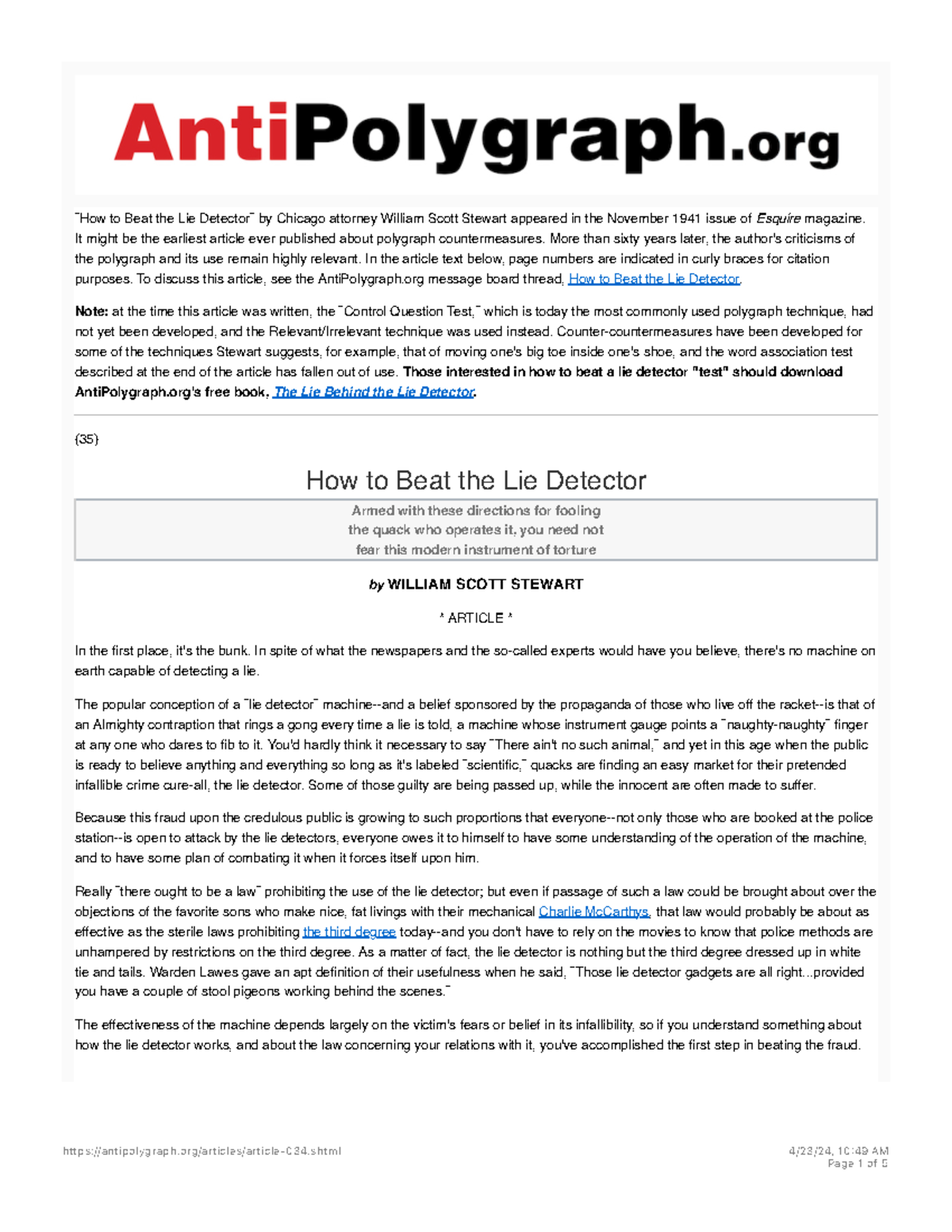 How to Beat the Lie Detector - "How to Beat the Lie Detector" by ...