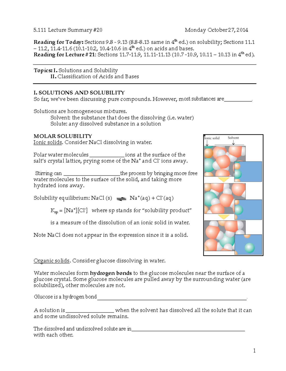 Chemical Equilibrium 3 - 5 Lecture Summary #20 Monday October 27, 2014 ...