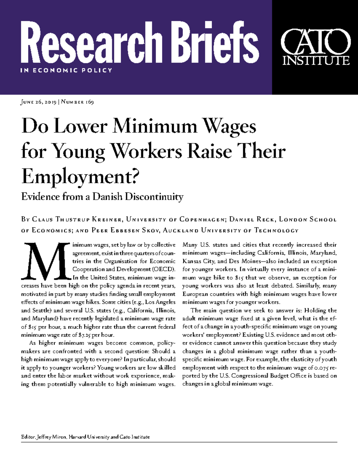 Do Lower Minimum Wages for Young Workers Raise - Research Briefs I N E C O N O M I C P O L I C Y ...