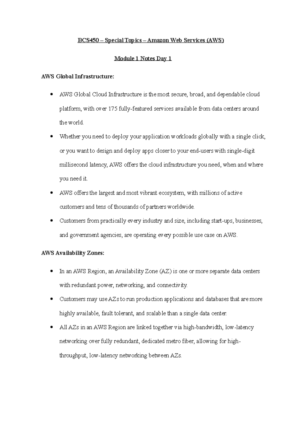 Module 1D1 - BCS450 – Special Topics – Amazon Web Services (AWS) Module ...
