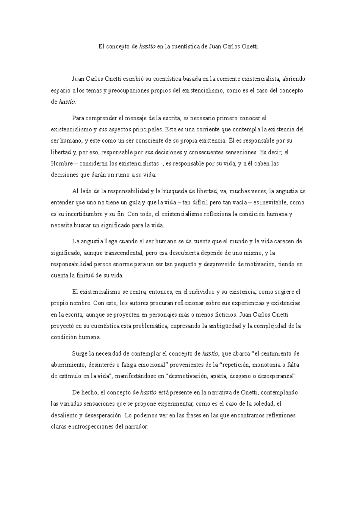 Hastio - Existencialismo - El concepto de hastío en la cuentística de ...