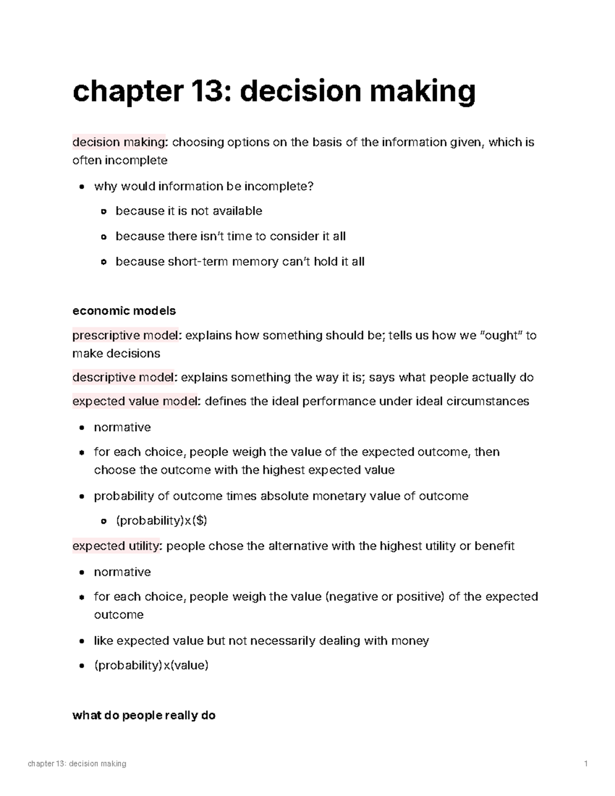 Cog chapter 13 decision making notes - chapter 13: decision making ...