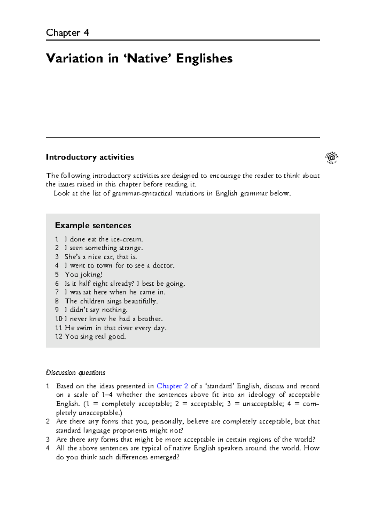 Introducing Global Englishes - Chapter 4 - Chapter 4 Variation in ...