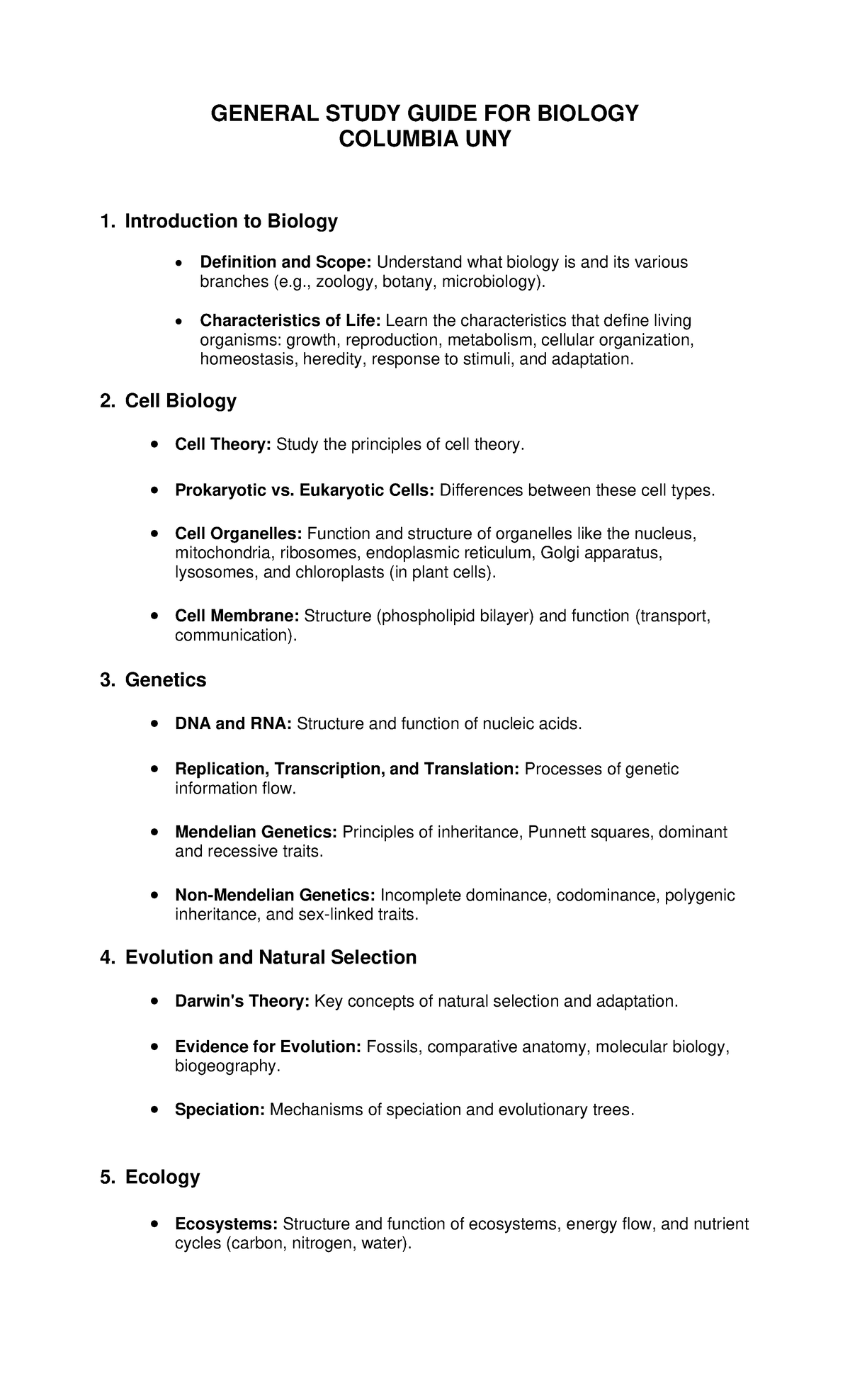 General Study Guide FOR Biology - GENERAL STUDY GUIDE FOR BIOLOGY ...