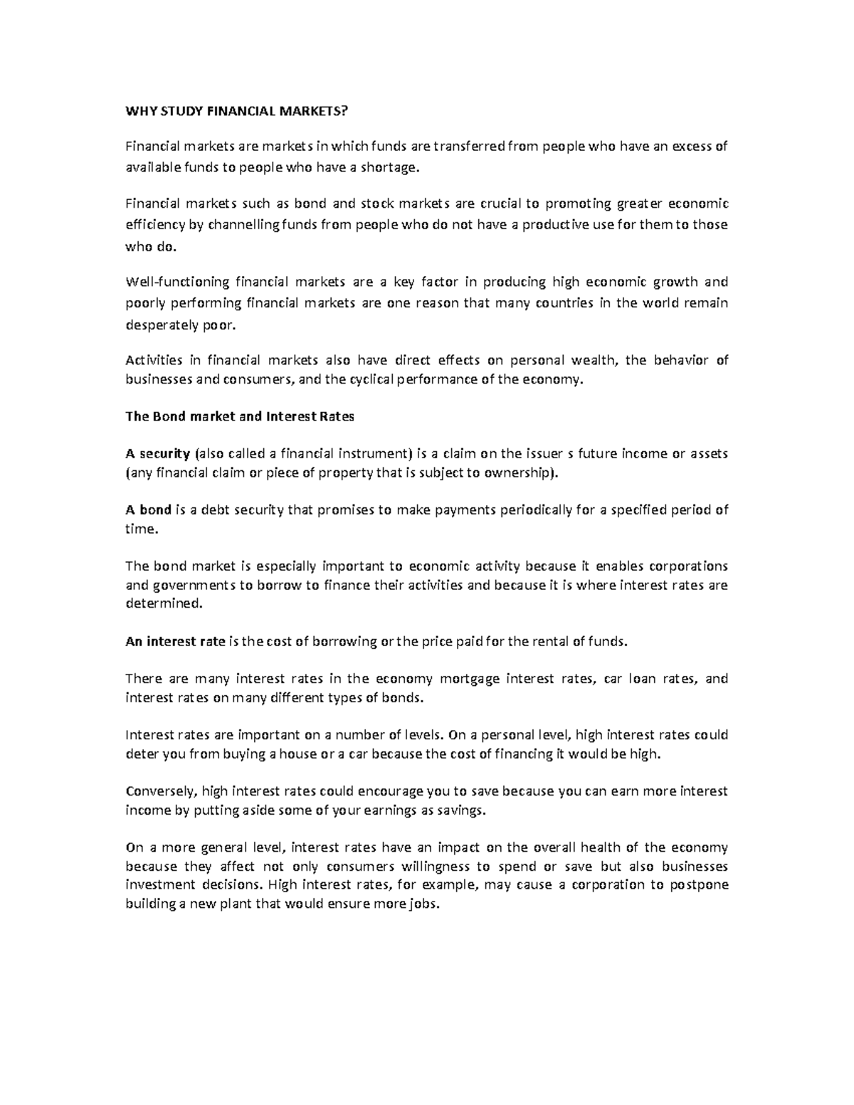 Chapter One - Hhhhhhhhhhg - WHY STUDY FINANCIAL MARKETS? Financial ...