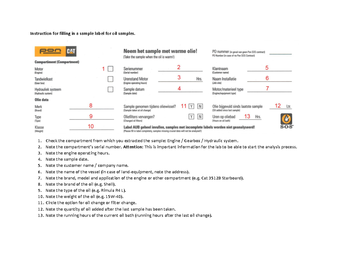 Oil sample example form - Instruction for filling in a sample label for ...